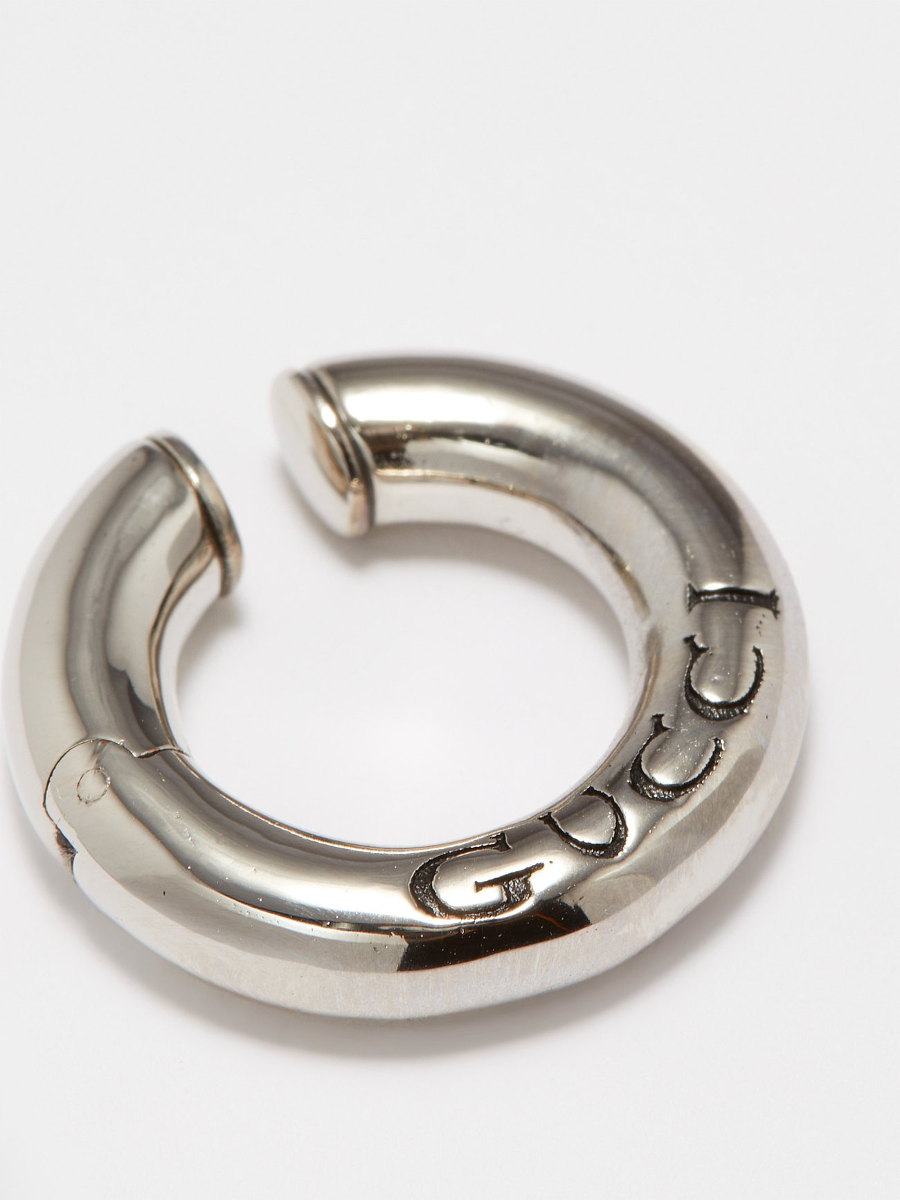 GUCCI Logo-Engraved Metal Ear Cuff in Silver | endource