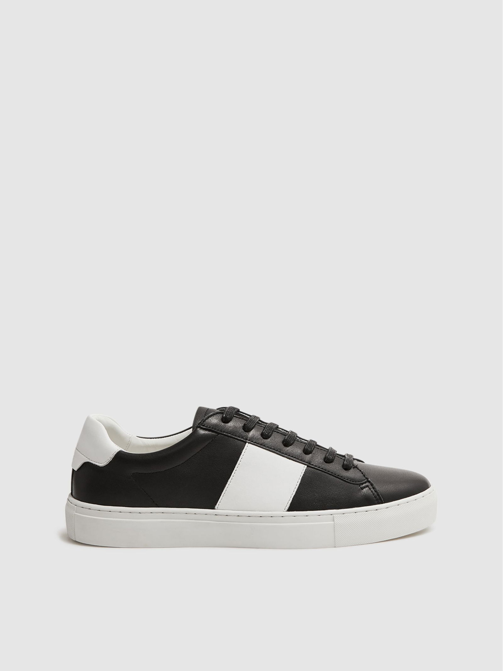 REISS Finley Stripe Leather Trainers in Black | endource