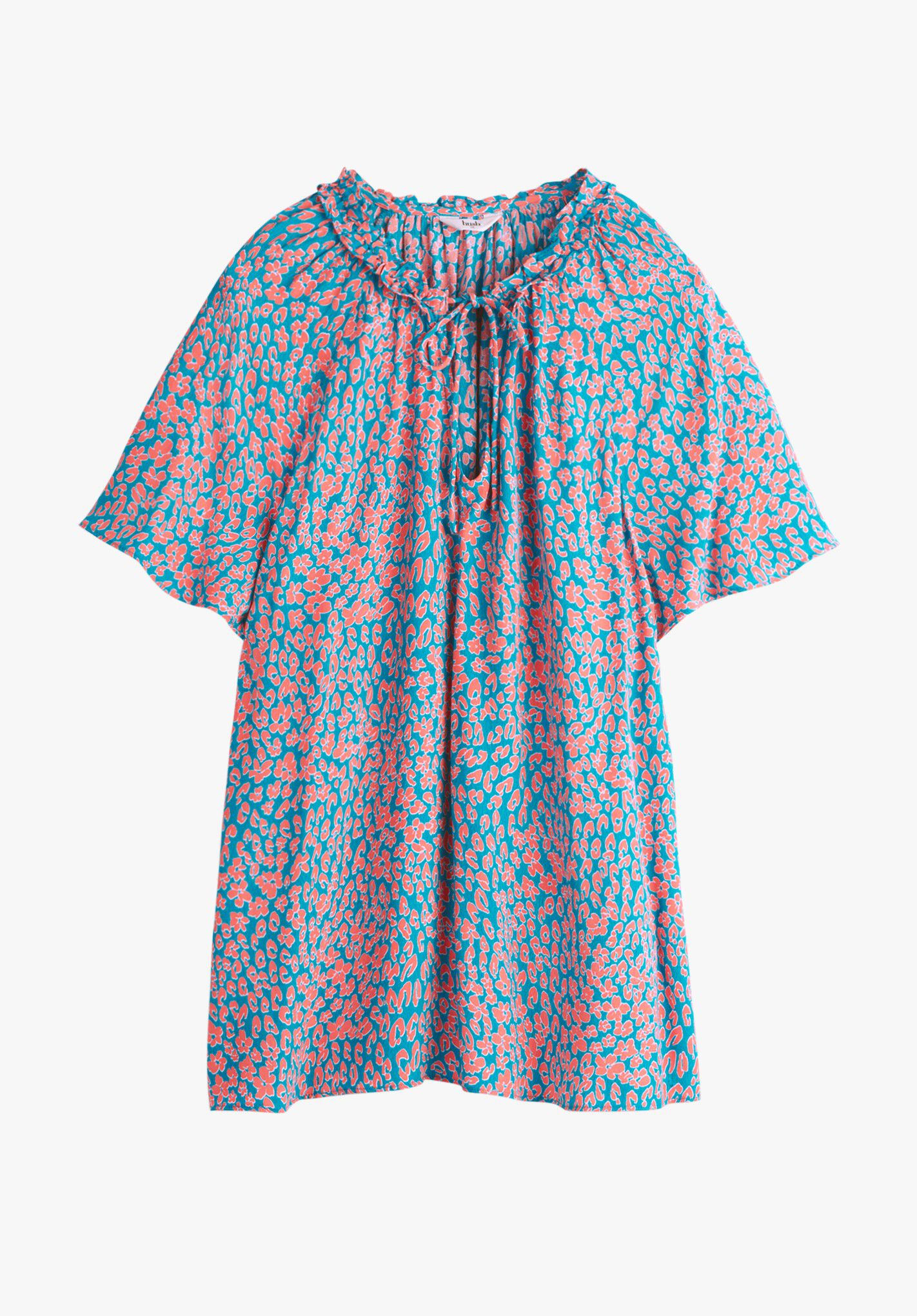 HUSH Poppy Short Sleeved Top in Leopard Floral Teal/Coral | endource