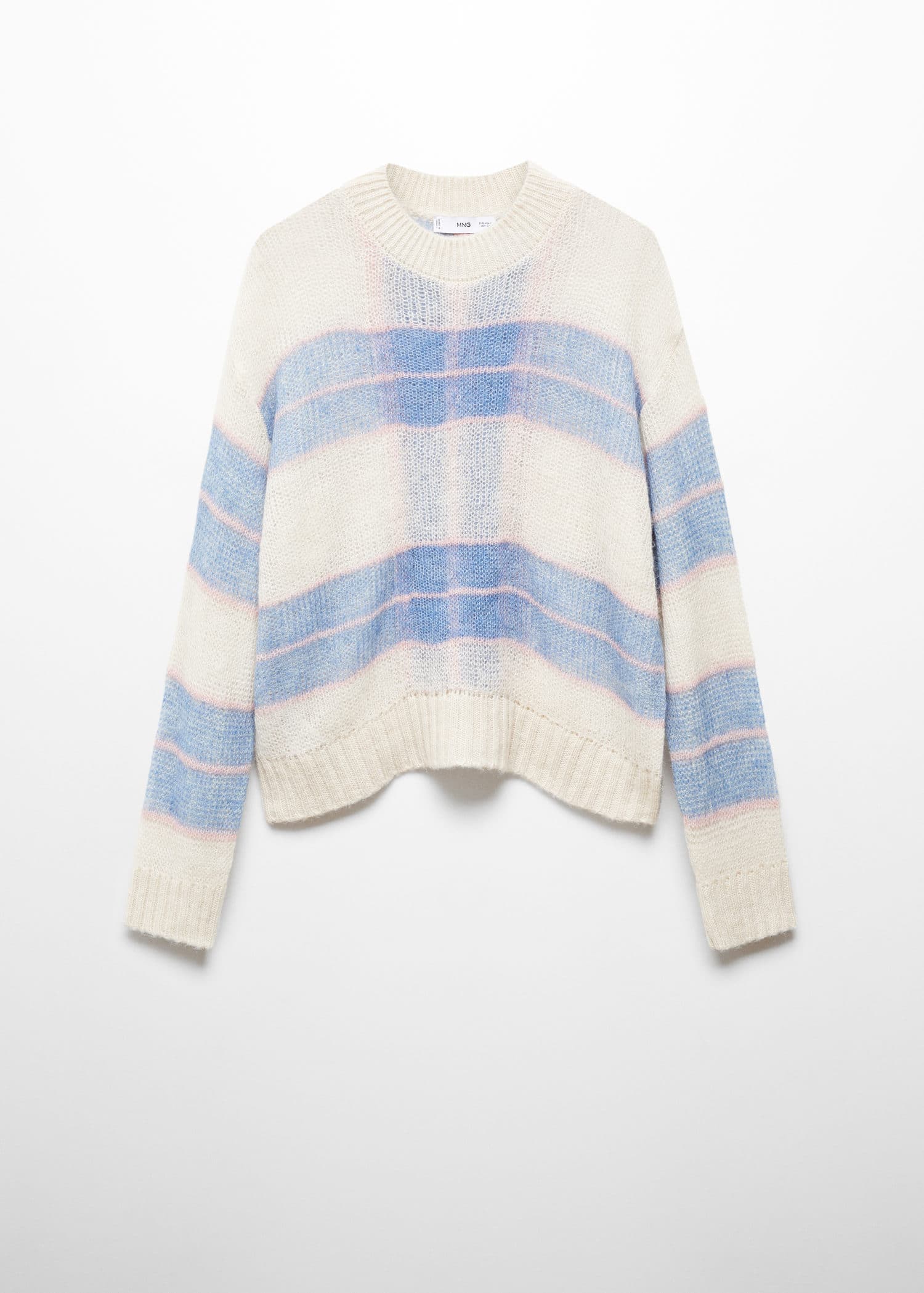 MANGO Checks Knitted Sweater in Ecru | endource