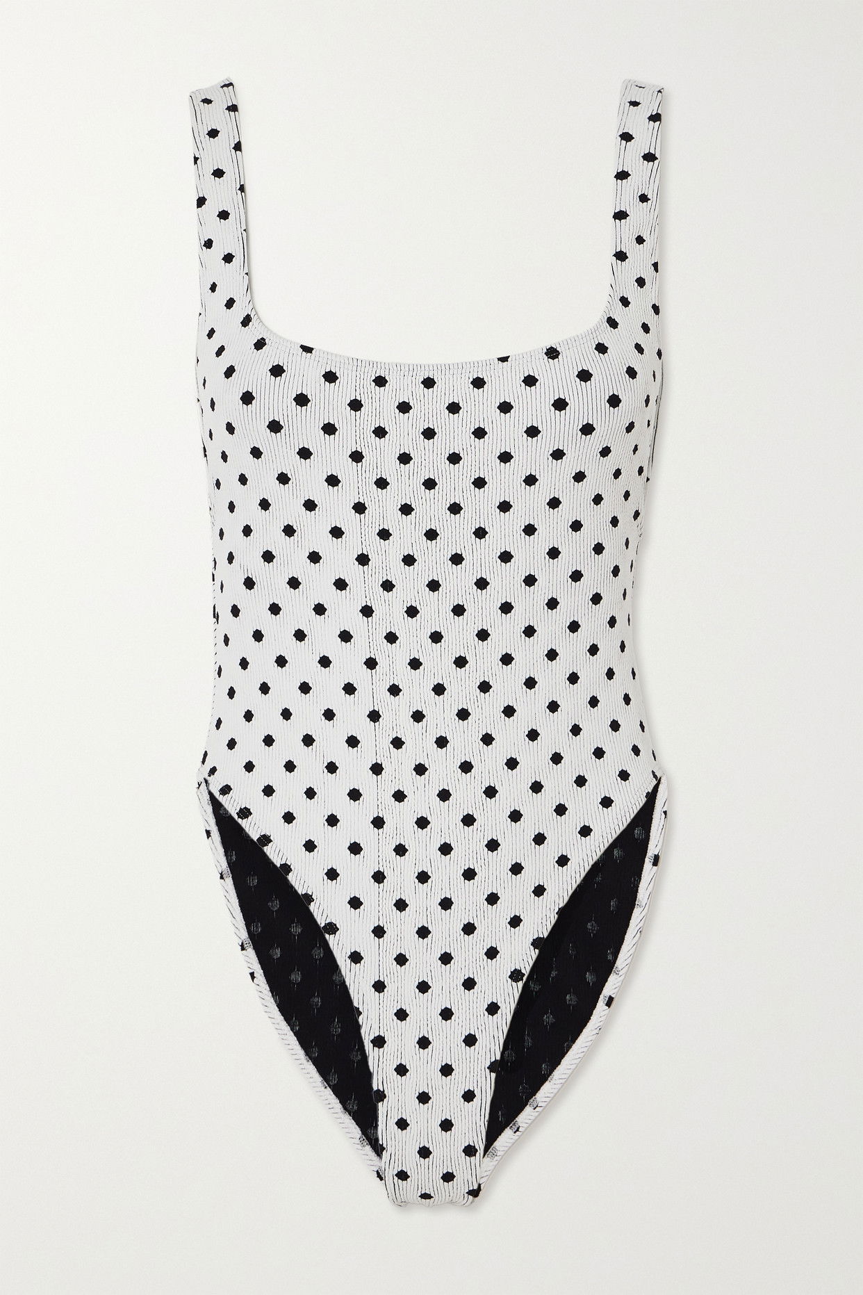 LESLIE AMON Cindy Polka-Dot Seersucker Swimsuit in White | Endource
