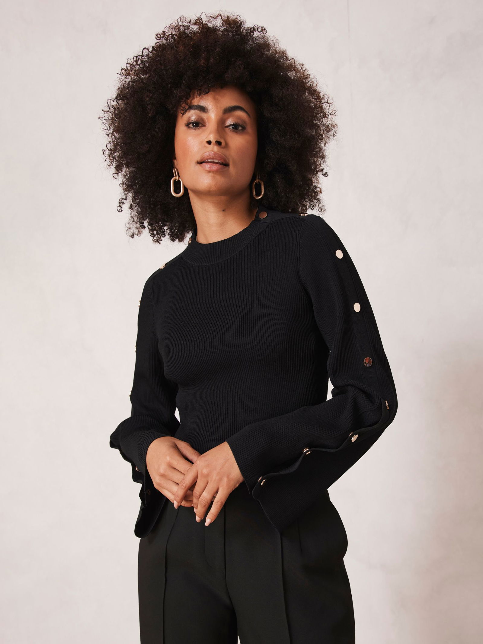 MINT VELVET Popper Detail Jumper in Black | endource