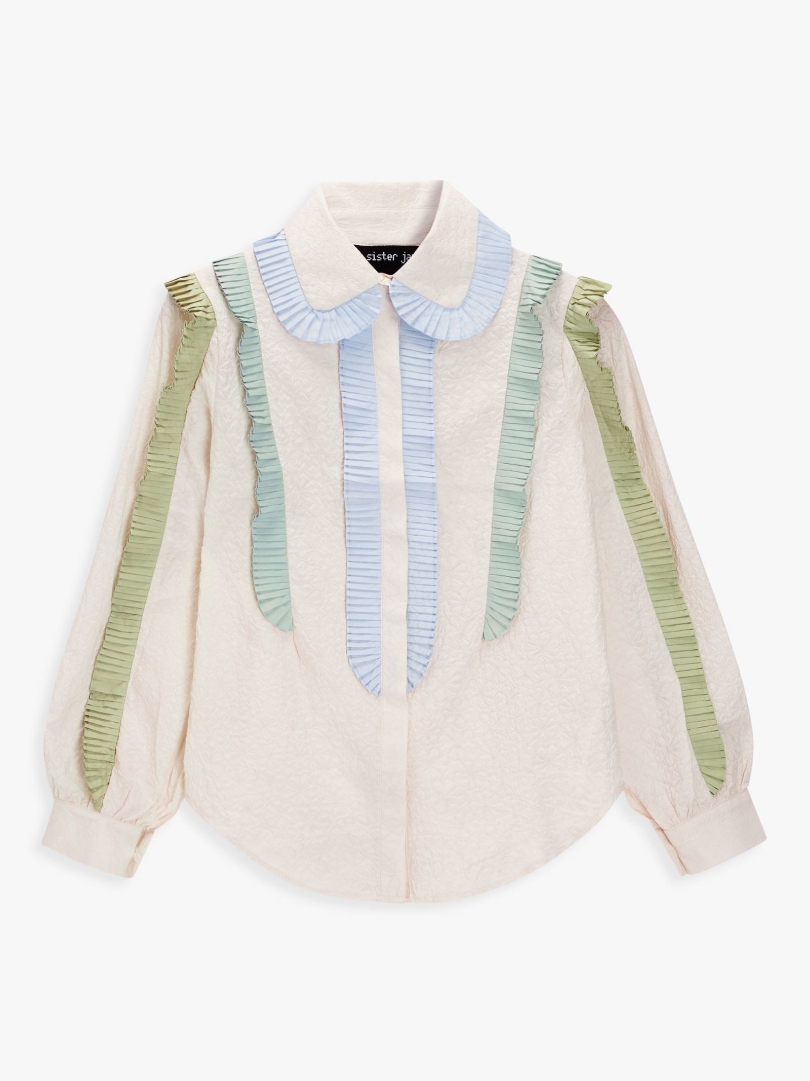 SISTER JANE Colette Pleated Jacquard Blouse in White | Endource