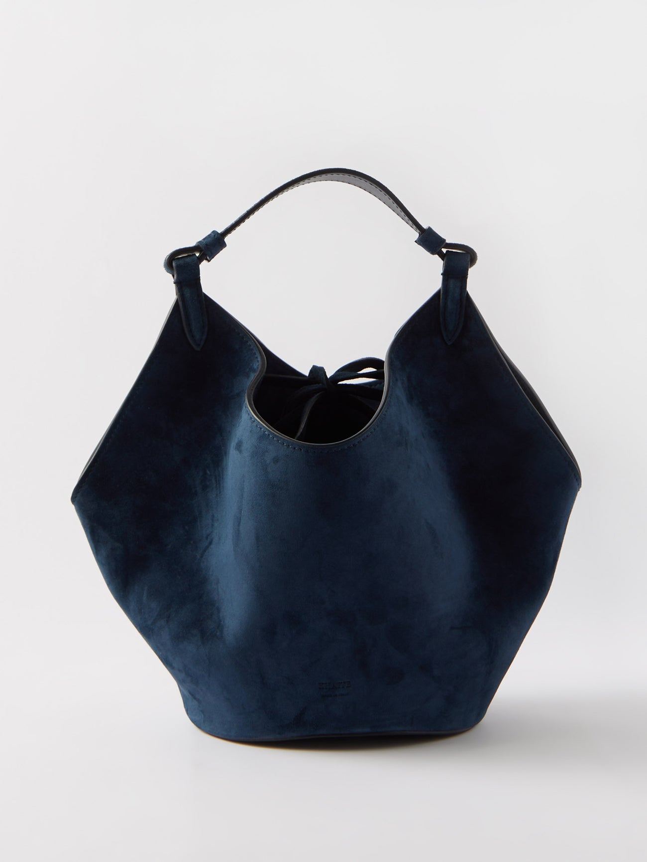 KHAITE Lotus Mini Suede Handbag in Navy | Endource
