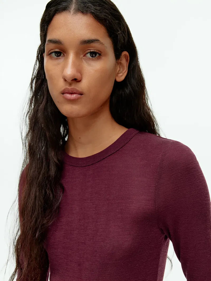 ARKET Long-Sleeved Merino Top in Burgundy | endource