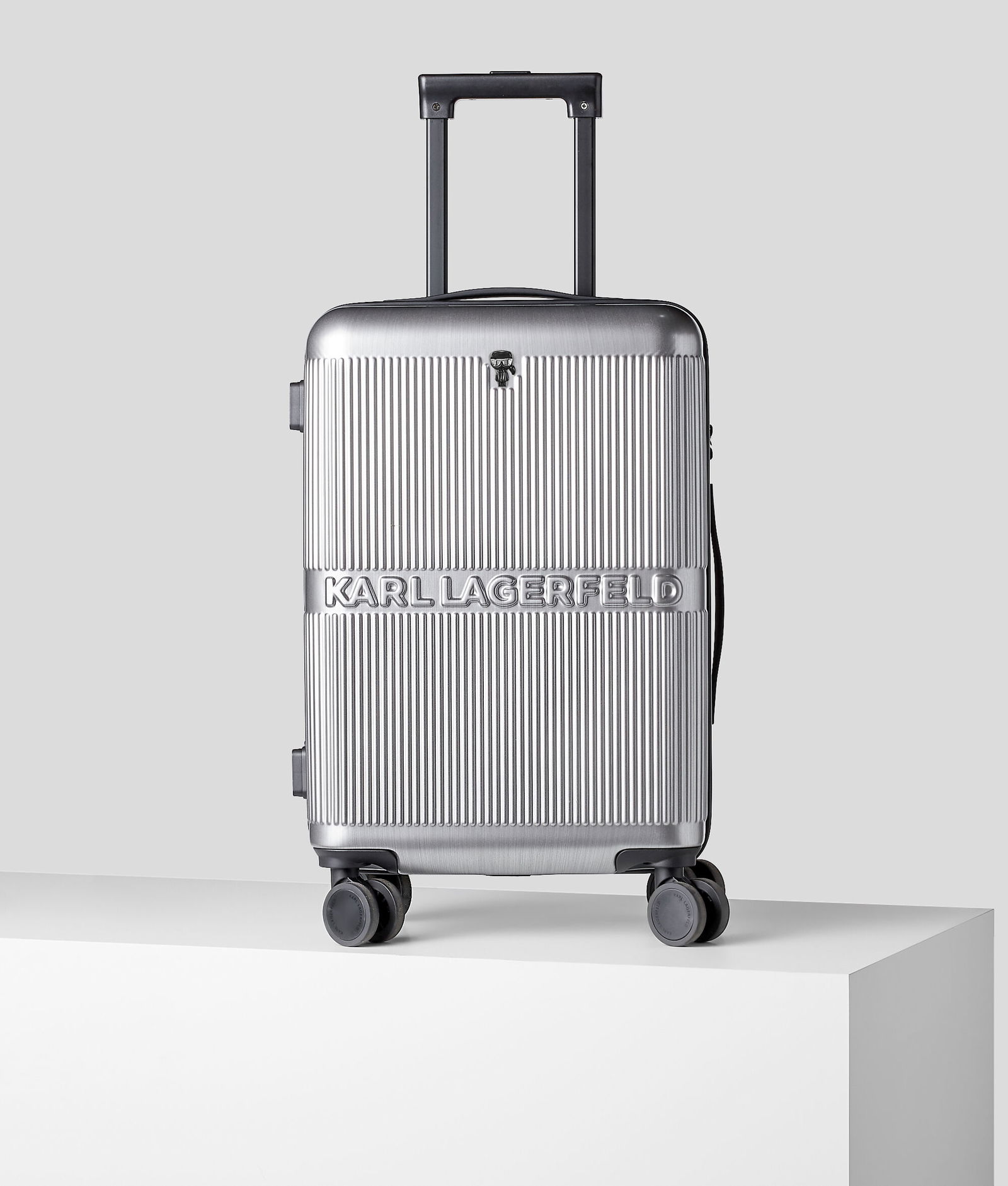 KARL LAGERFELD K/Ikonik Hard Shell Trolley Case in Silver | Endource