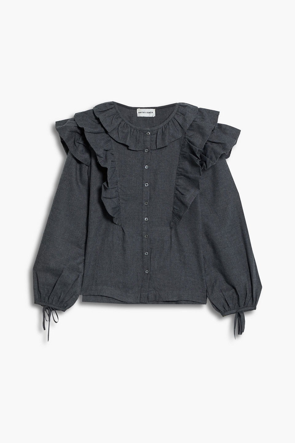 ANTIK BATIK Lova Ruffled Cotton-Flannel Blouse in Gray | Endource