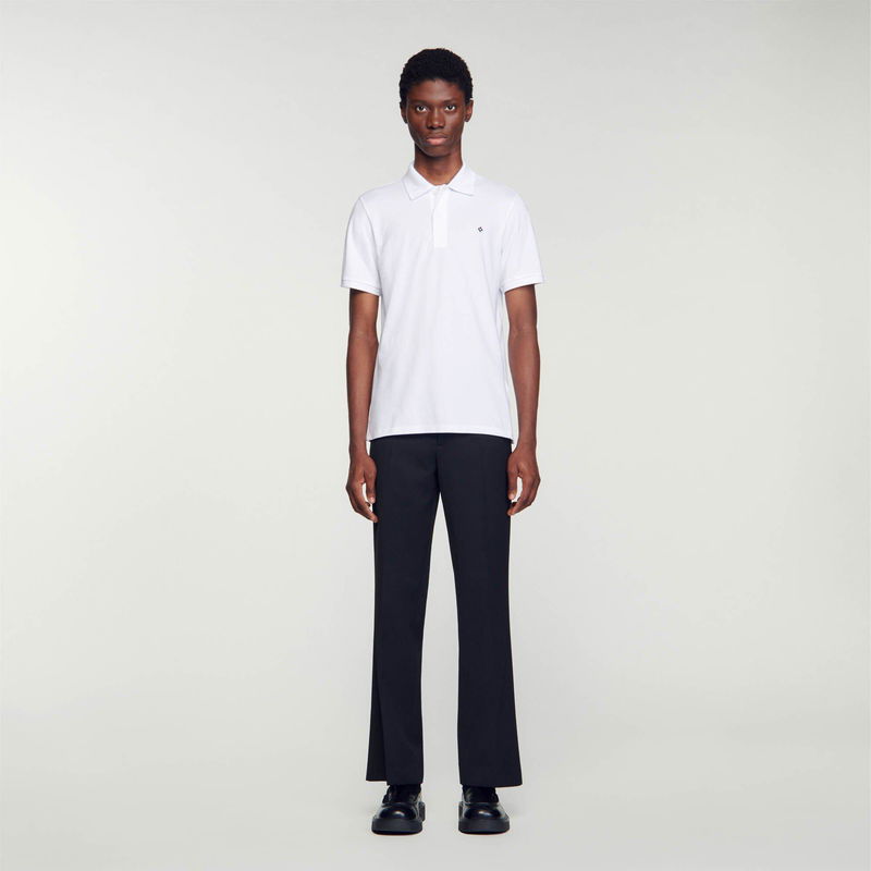 SANDRO Polo Shirt With Square Cross Patch in white | Endource