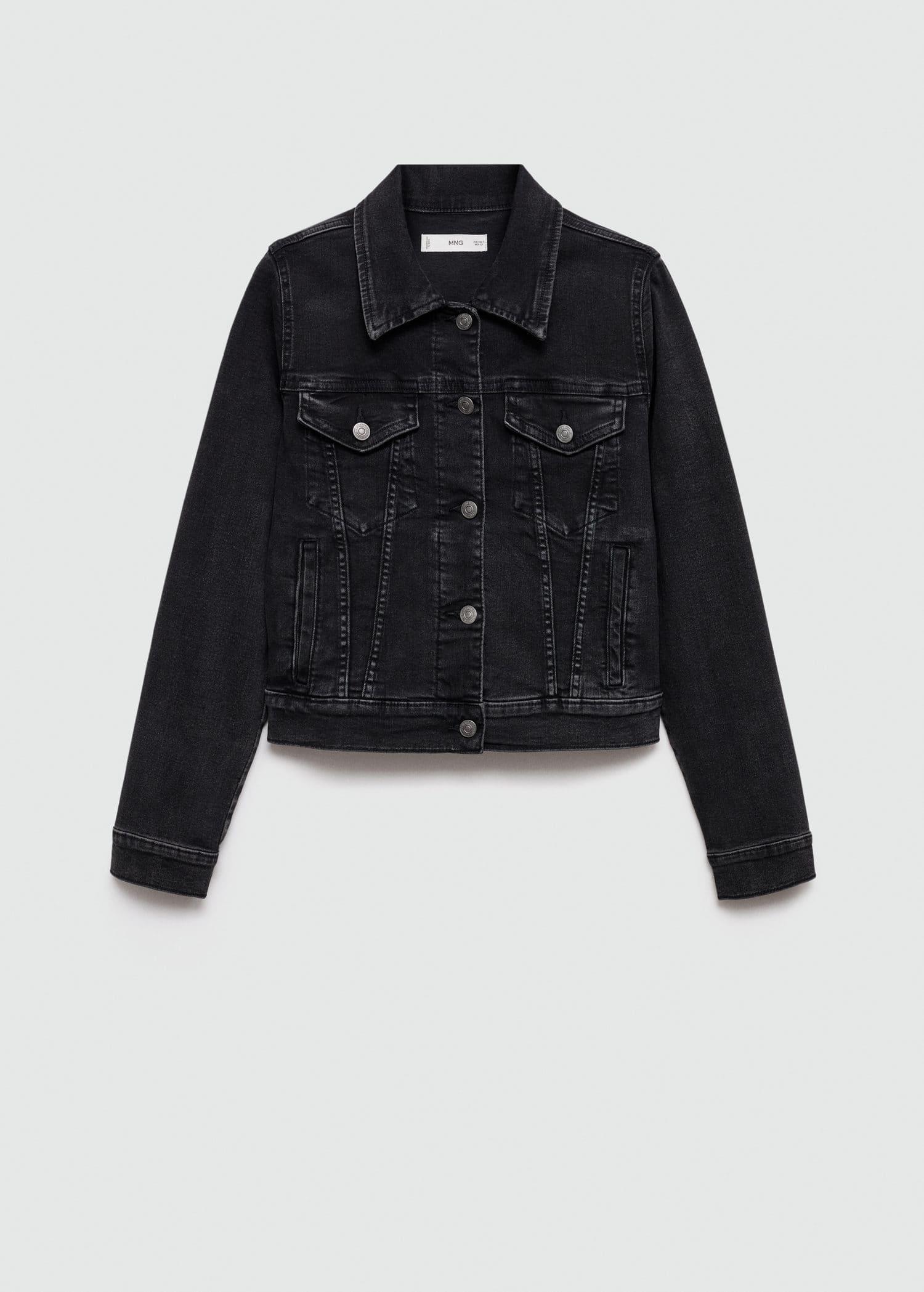 MANGO Pocketed Denim Jacket in Black denim | Endource