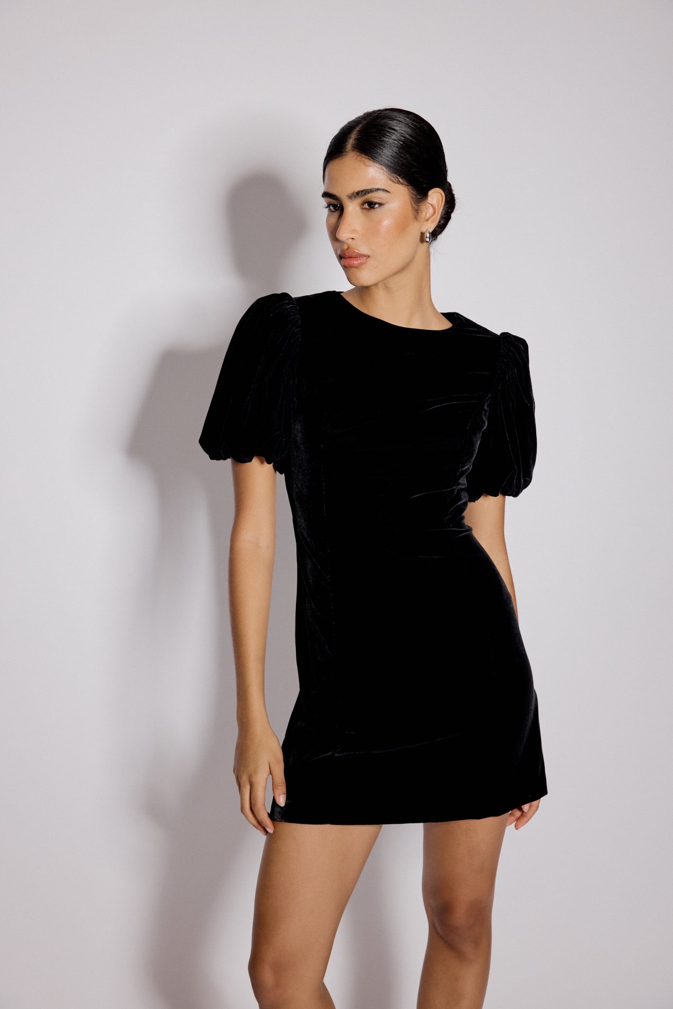 NOBODY'S CHILD Velvet Puff Sleeve Boston Mini Shift Dress | endource