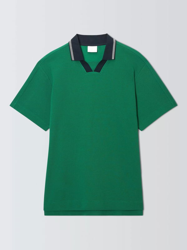 JOHN LEWIS Tipped Collar Waffle Textured Polo Shirt, Emerald Green ...