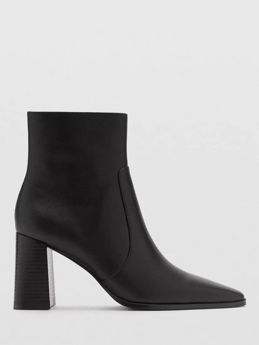 MANGO Pala Leather Ankle Boots in Black | endource