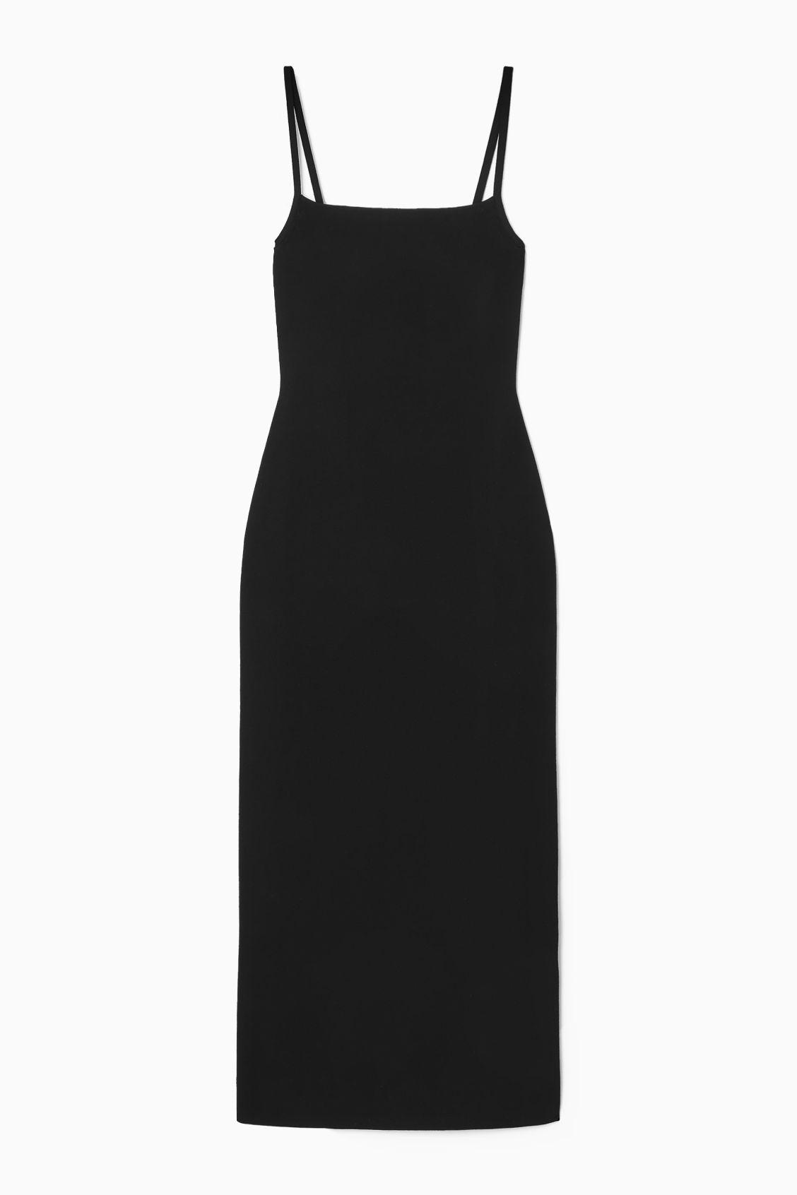 COS Square-Neck Knitted Slip Dress in BLACK | endource