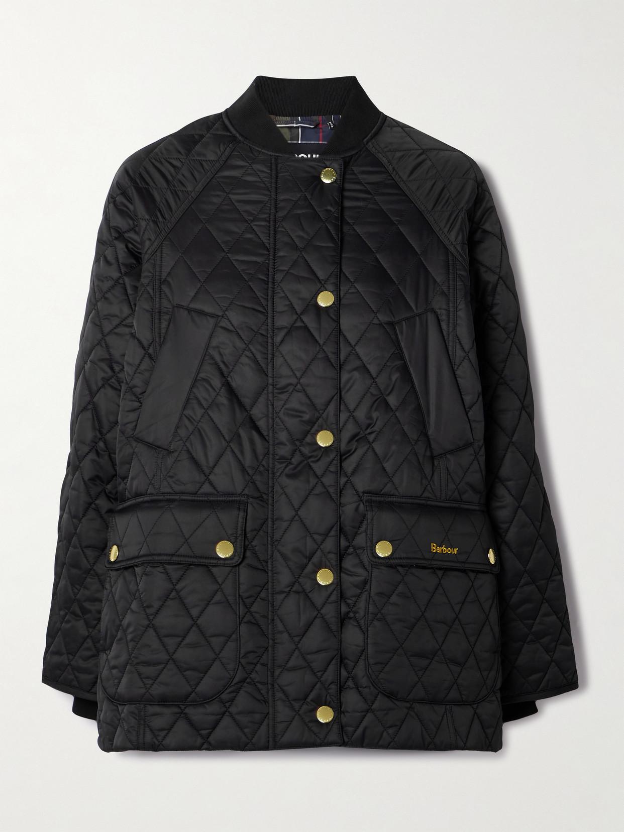 BARBOUR Embroidered Padded Quilted Shell Jacket in Black | endource