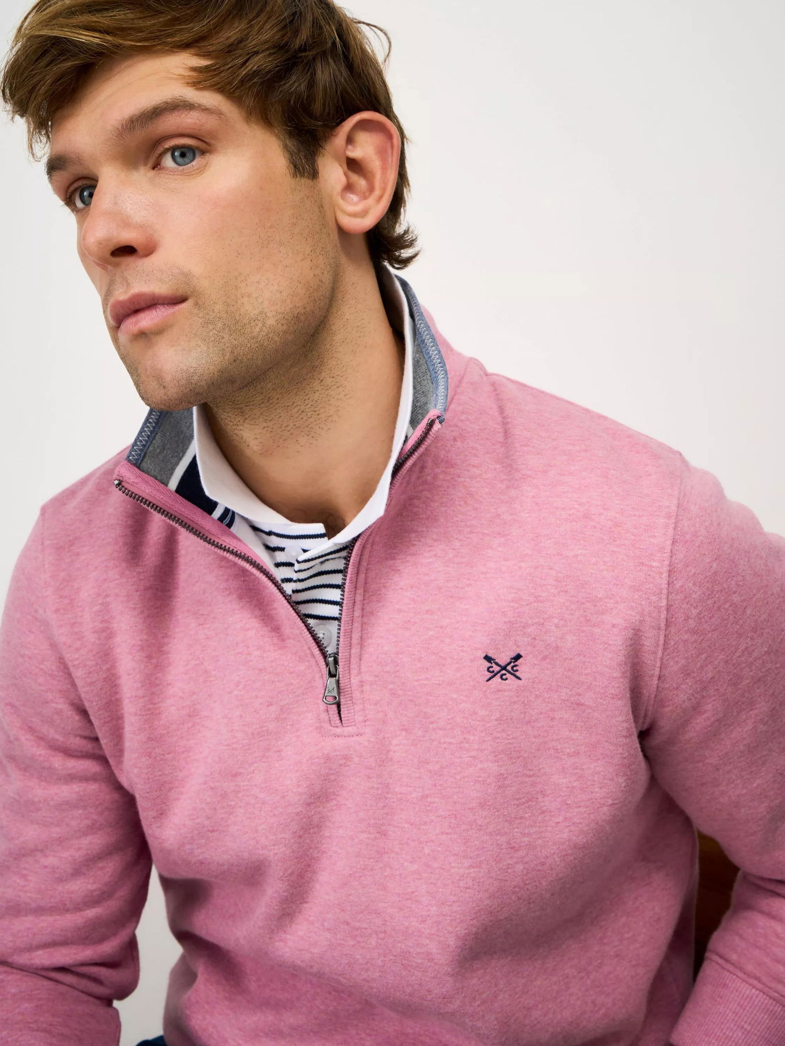 CREW CLOTHING Half-Zip Sweatshirt, Pink | endource