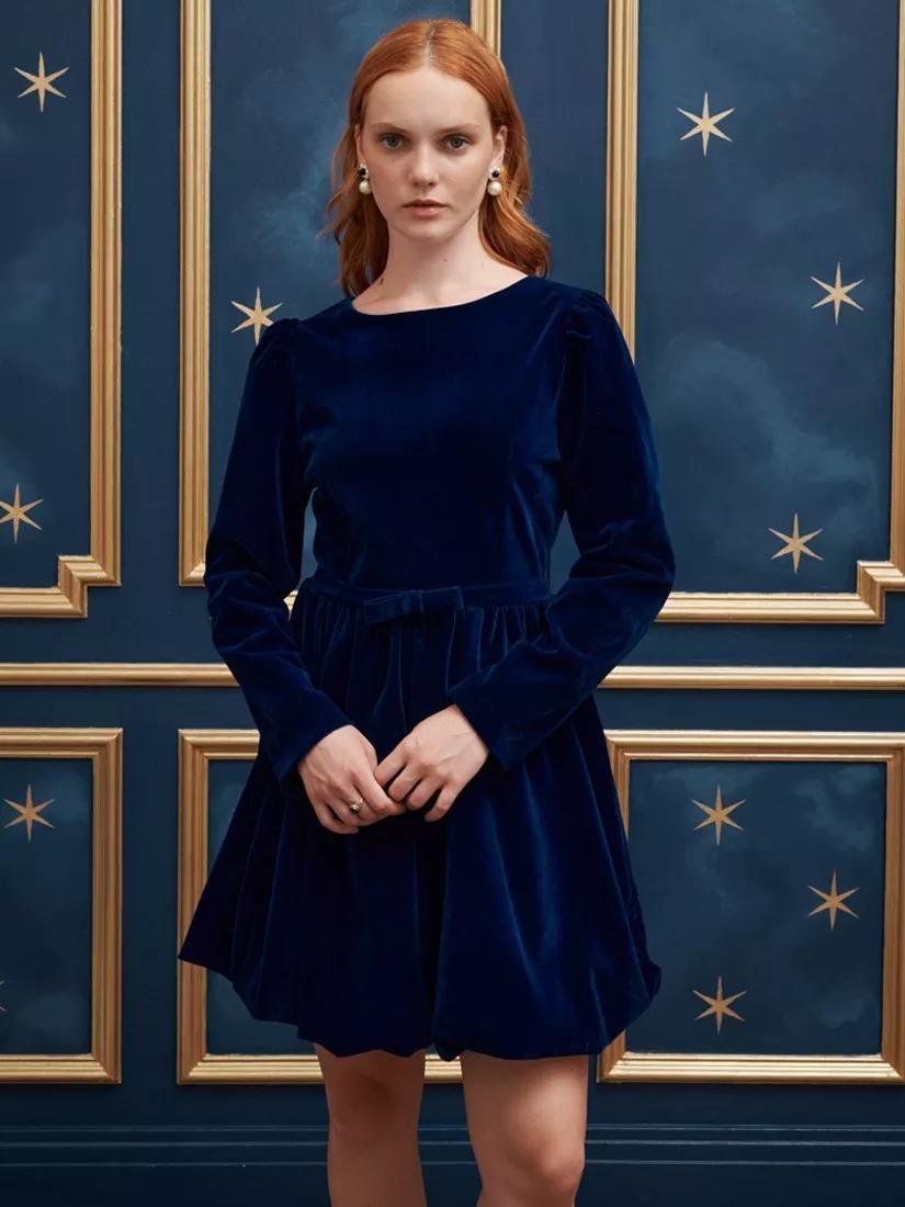 SISTER JANE Ballroom Velvet Mini Dress in Navy | endource