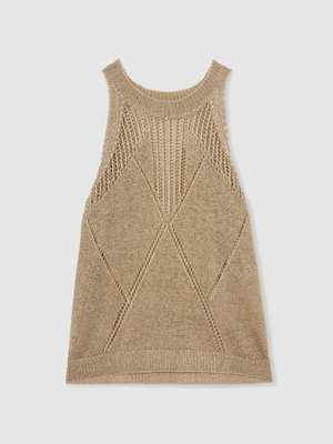 REISS Maia Textured-Knit Metallic Vest In Gold | endource
