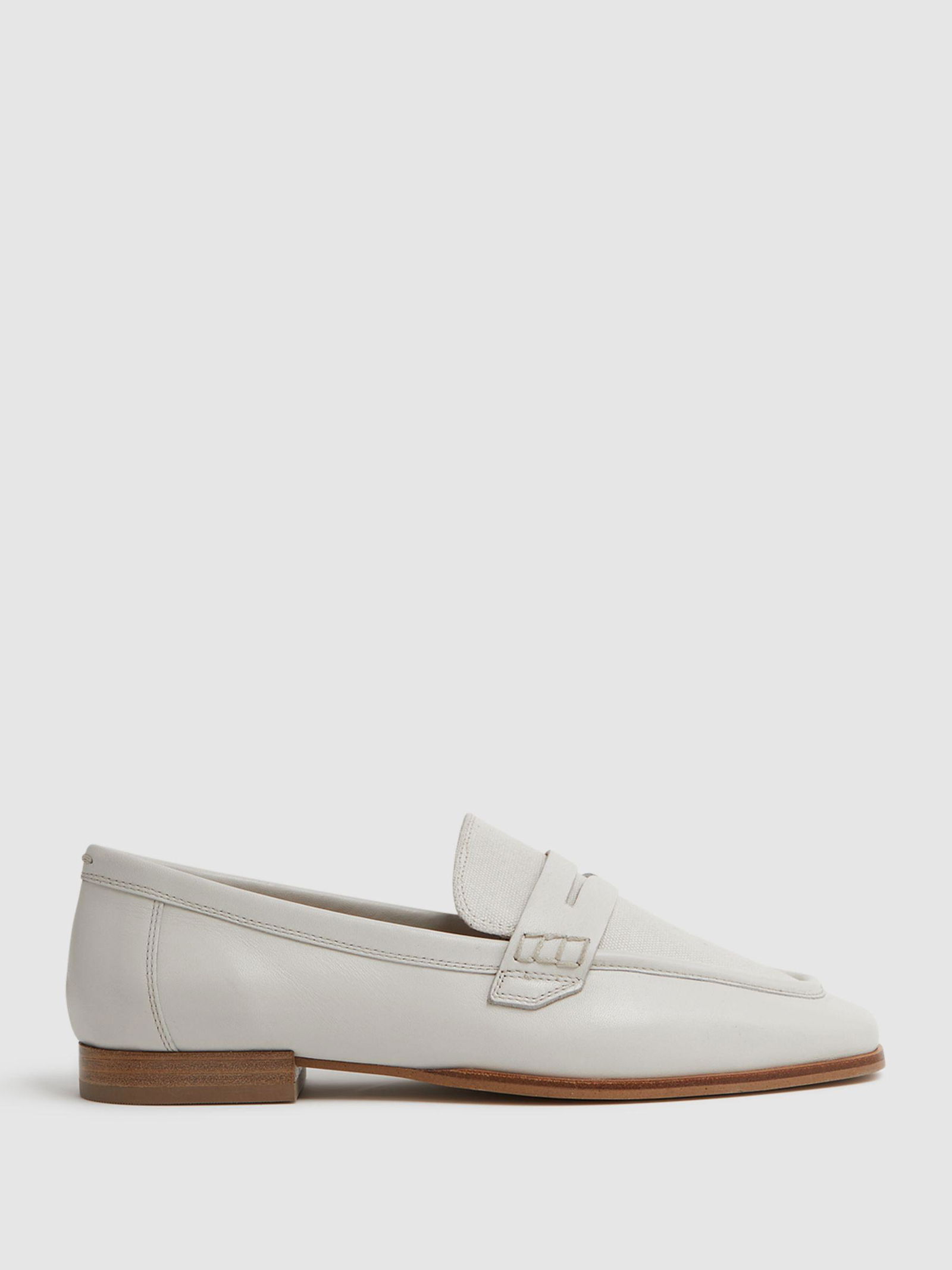 REISS Angela Leather-Cotton Loafers in Off White | endource