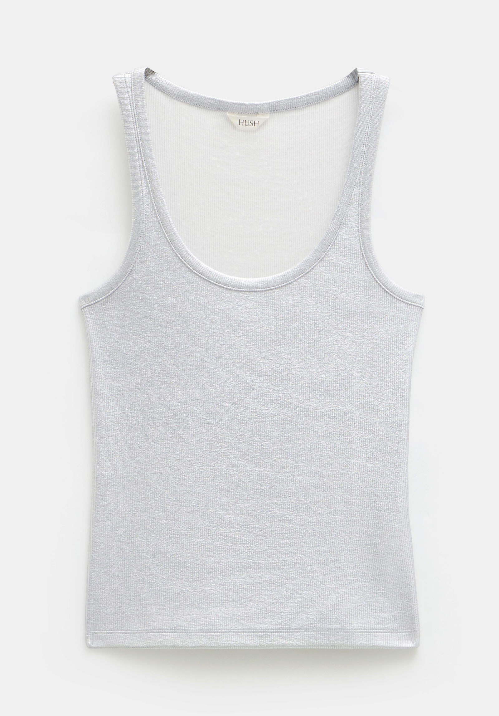 HUSH Alyssa Metallic Rib Vest in Silver | endource