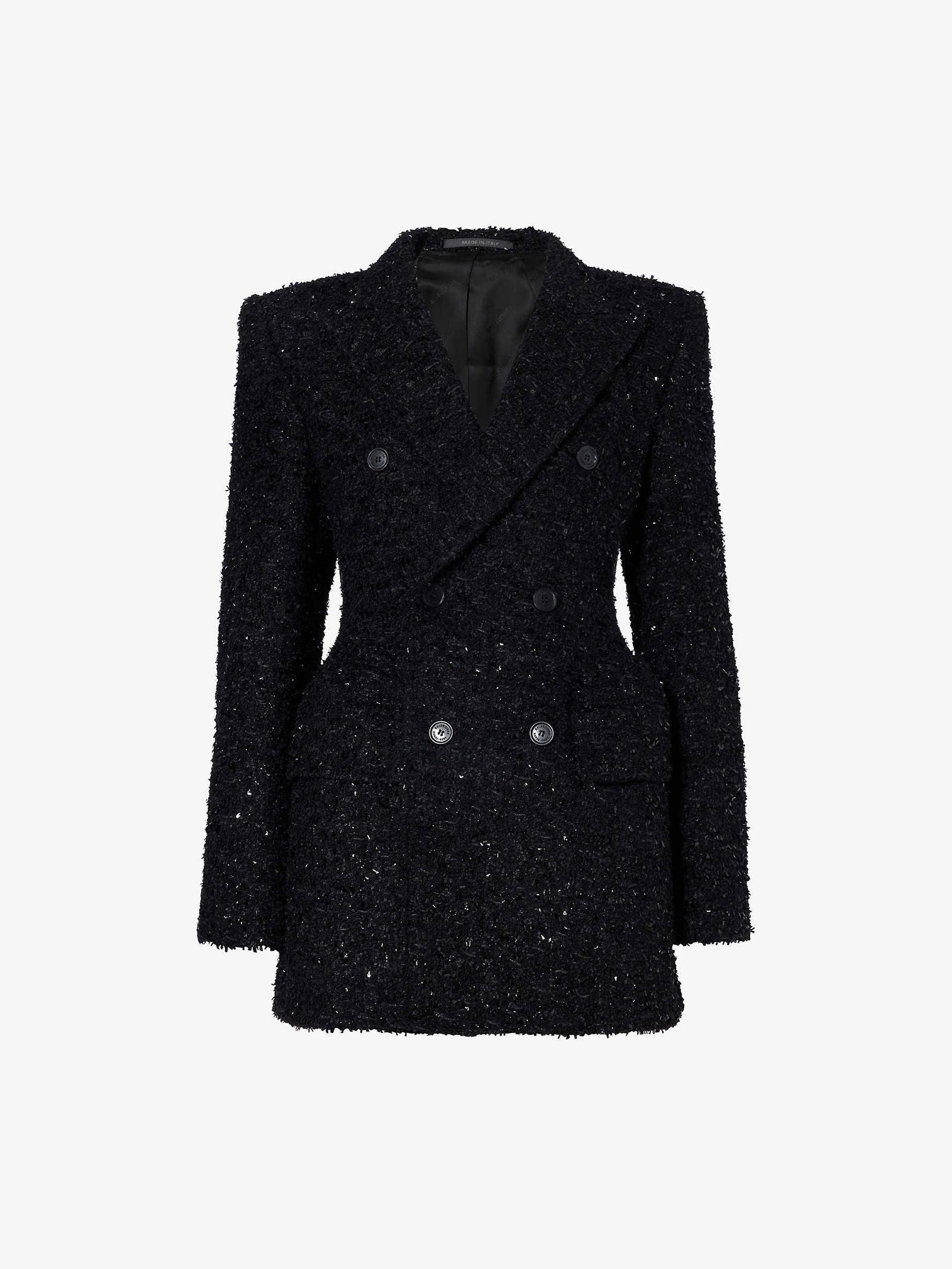 BALENCIAGA Hourglass Tweed-Texture Padded-Shoulder Wool Blazer in BLACK ...