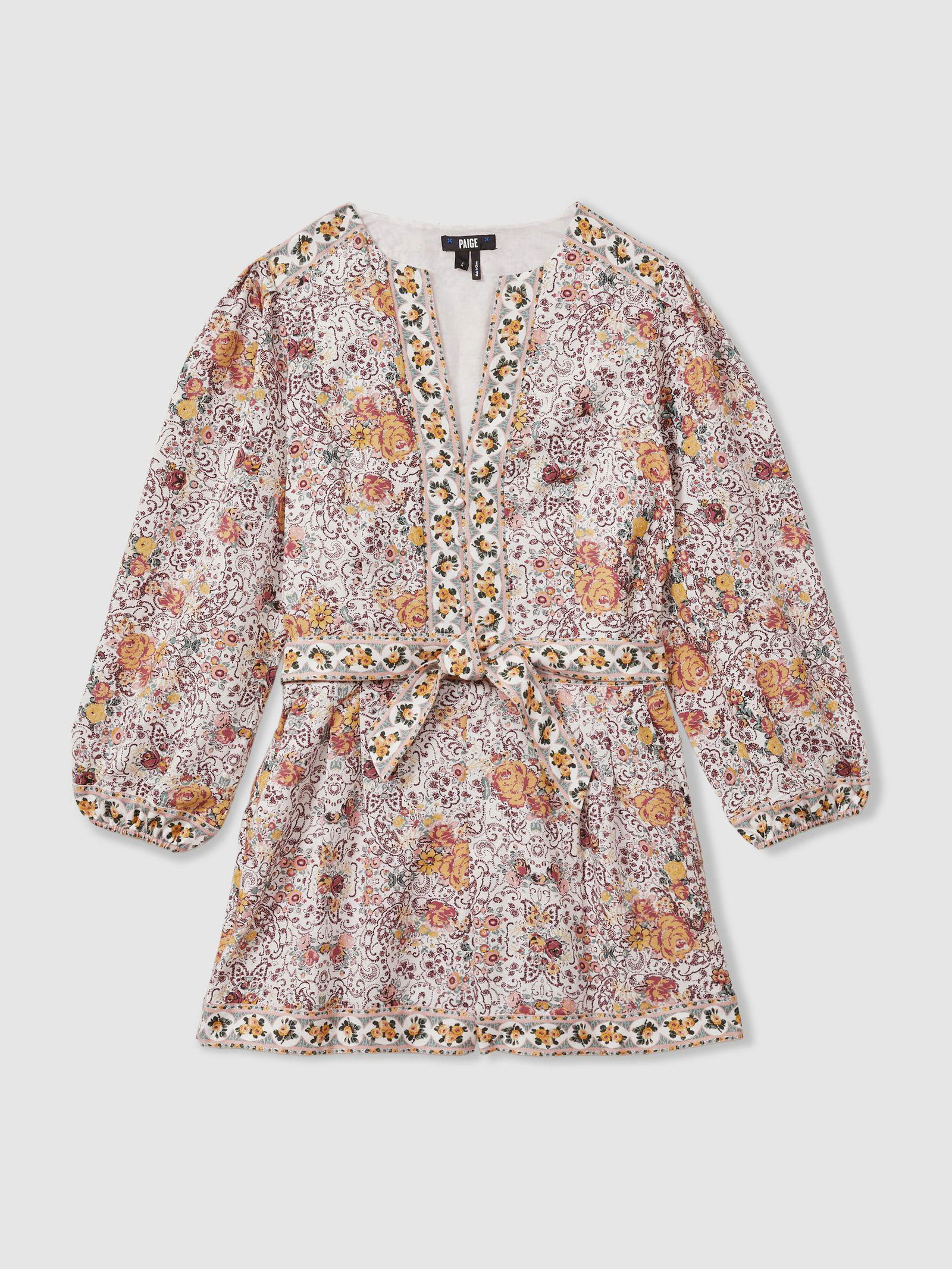 PAIGE Cotton-Linen Belted Playsuit in White Multi | endource