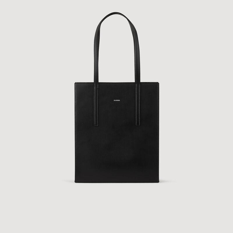 SANDRO Plain Leather Tote Bag in Black | Endource
