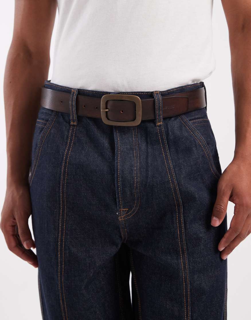 LEVI'S Jordan Leather Silver Buckle Belt In Dark Brown | endource