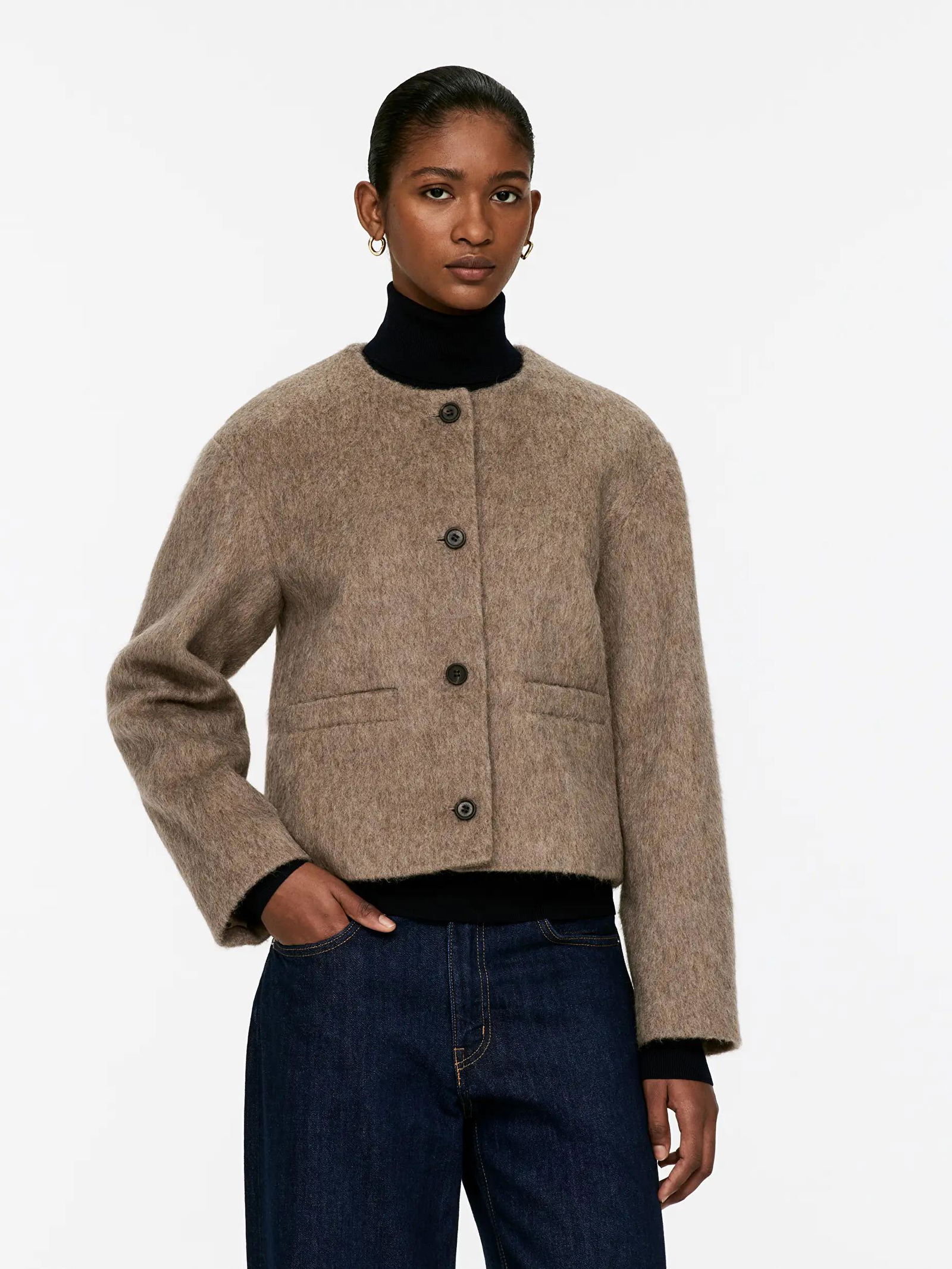ARKET Brushed Wool Jacket in Dark Beige | endource