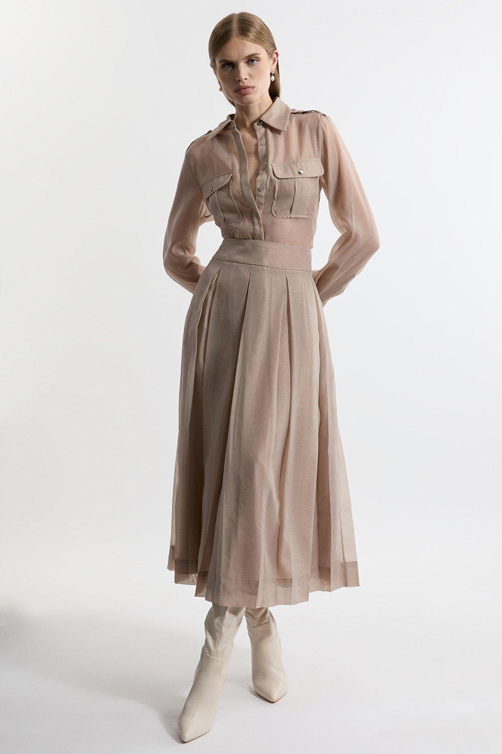 KAREN MILLEN Karen Millen x Lydia Millen - Tall Organdie Woven Pleated ...