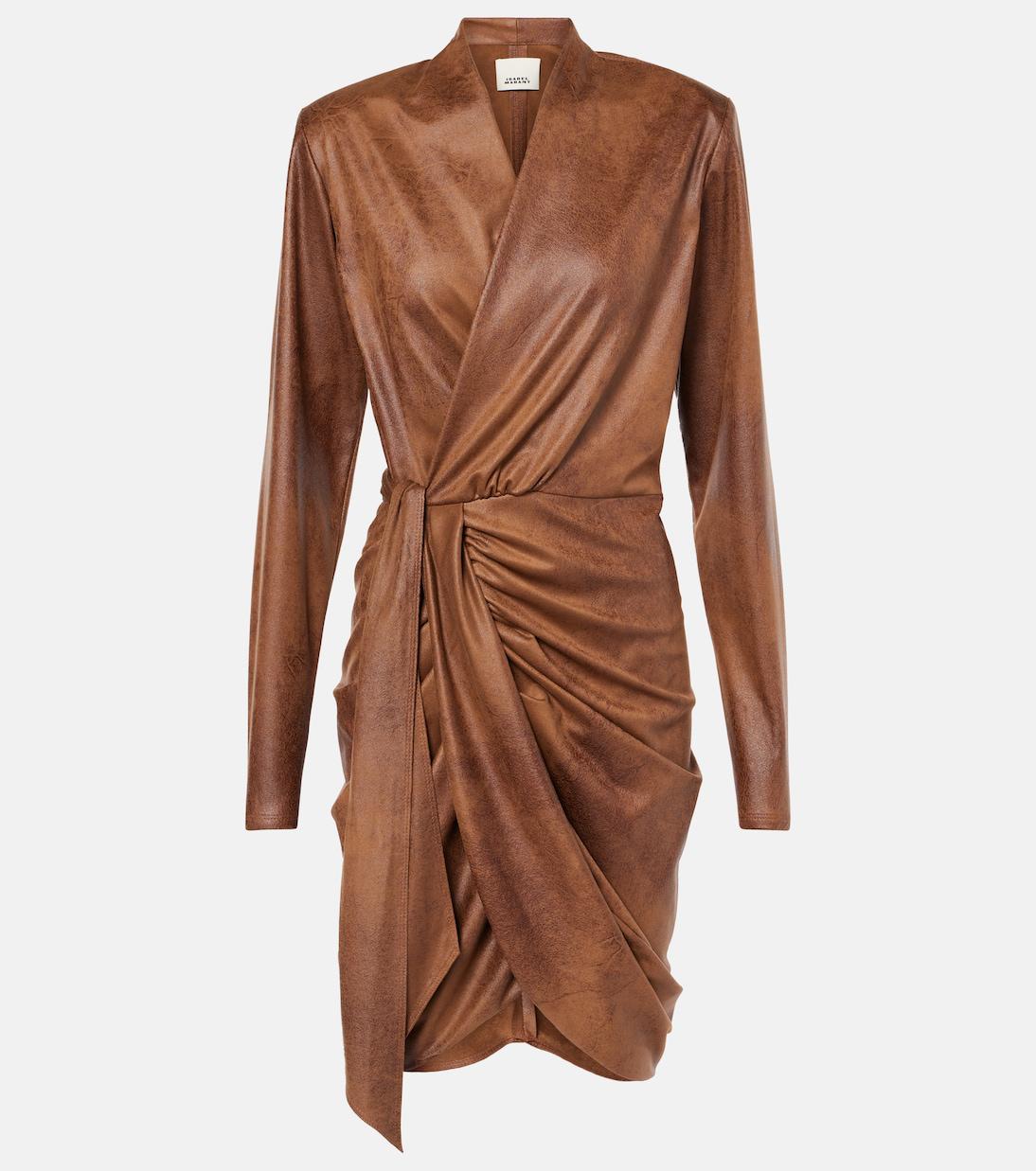 ISABEL MARANT Aleora Draped Faux Suede Wrap Dress in Brown | endource