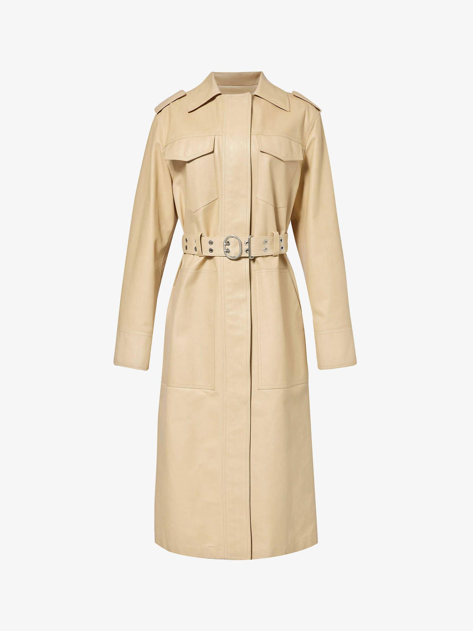 JIL SANDER Spread-Collar Belted Leather Trench Coat | endource
