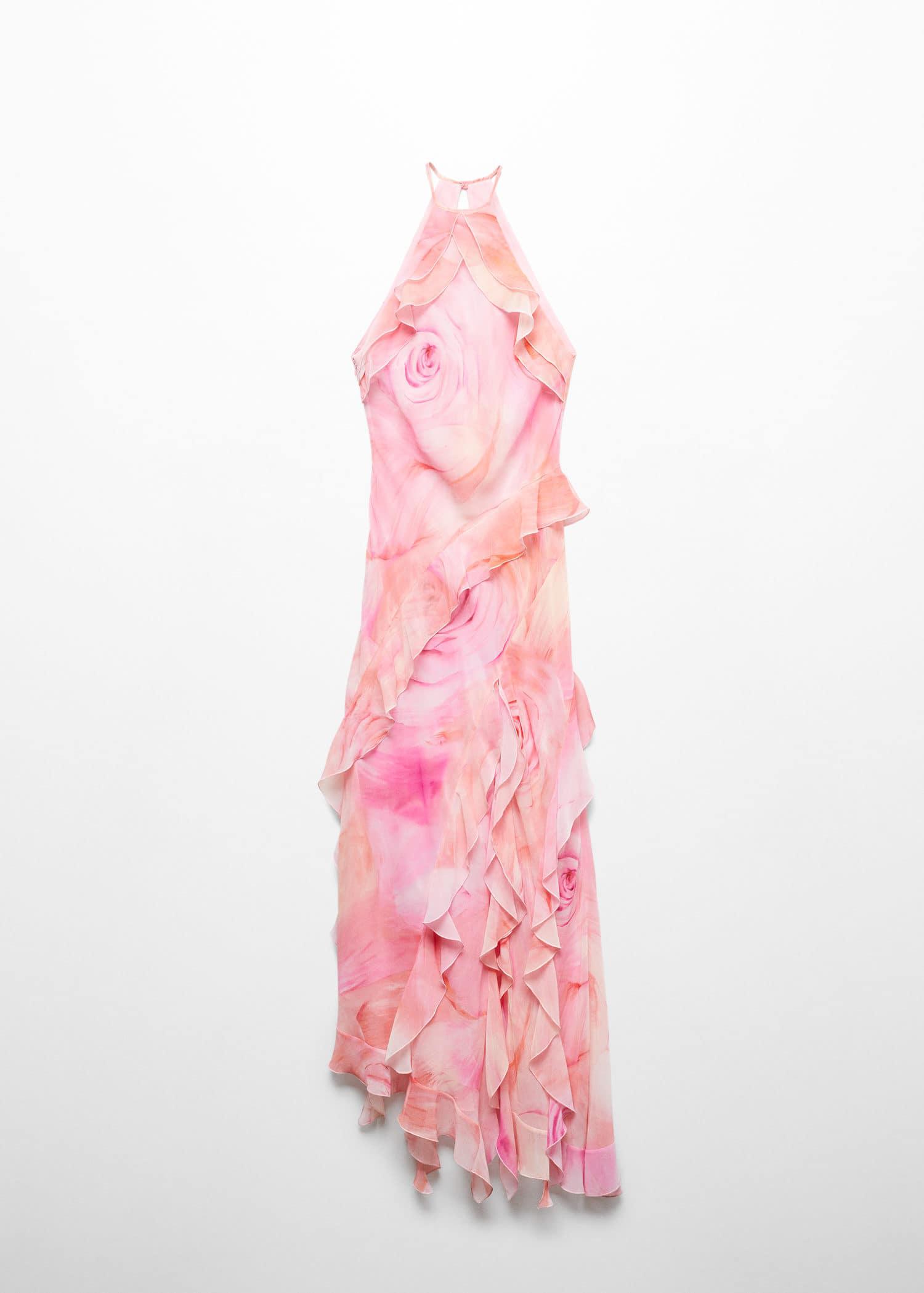 MANGO Ruffled Floral Print Dress in Pastel Pink | endource