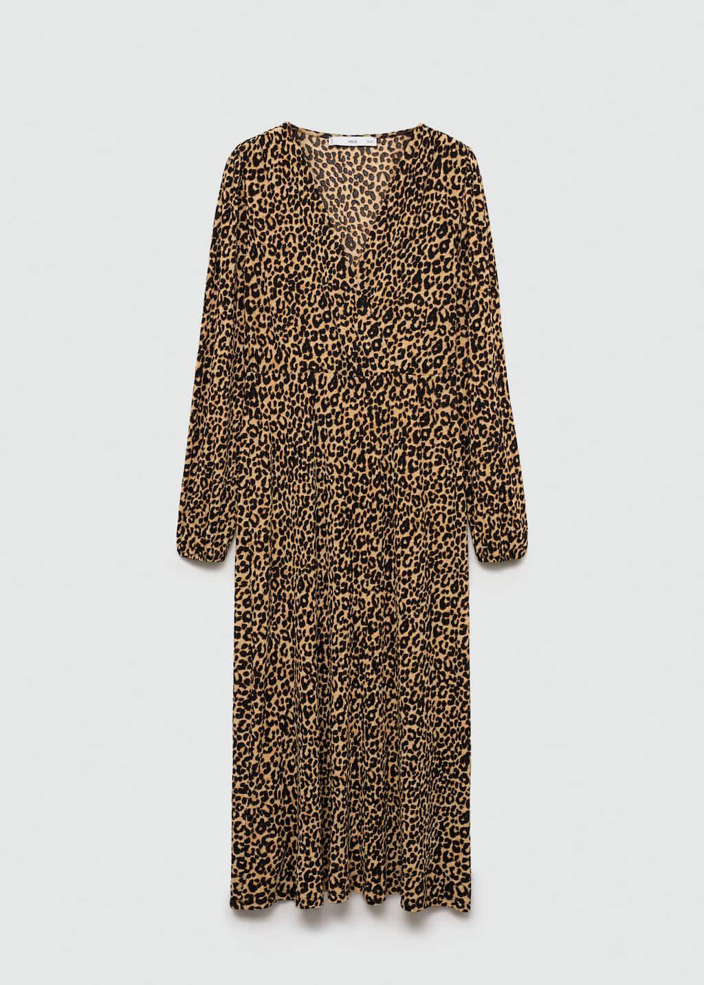 MANGO Leopard Print Long Dress in Ecru | endource