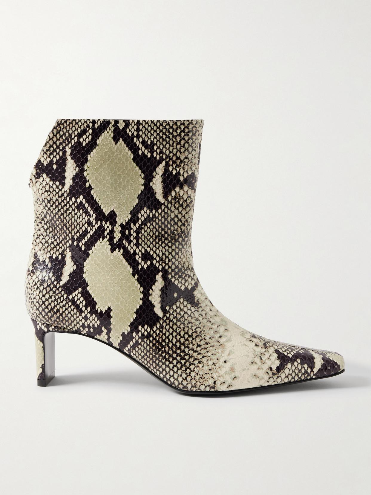 KHAITE Ona Snake-Effect Leather Ankle Boots in Animal print | endource