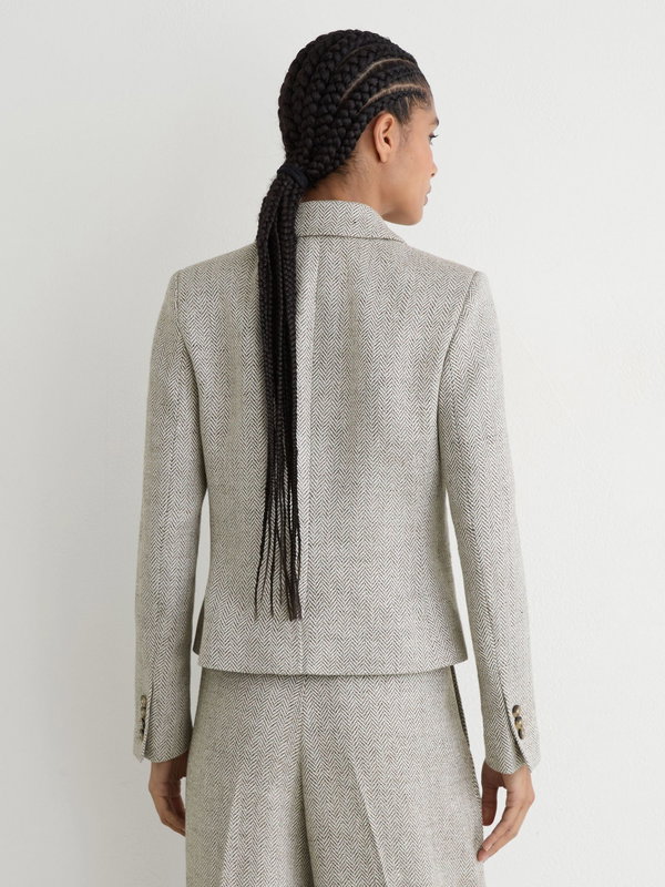 REISS Ezra Petite Herringbone Linen-Blend Cropped Suit Blazer In ...