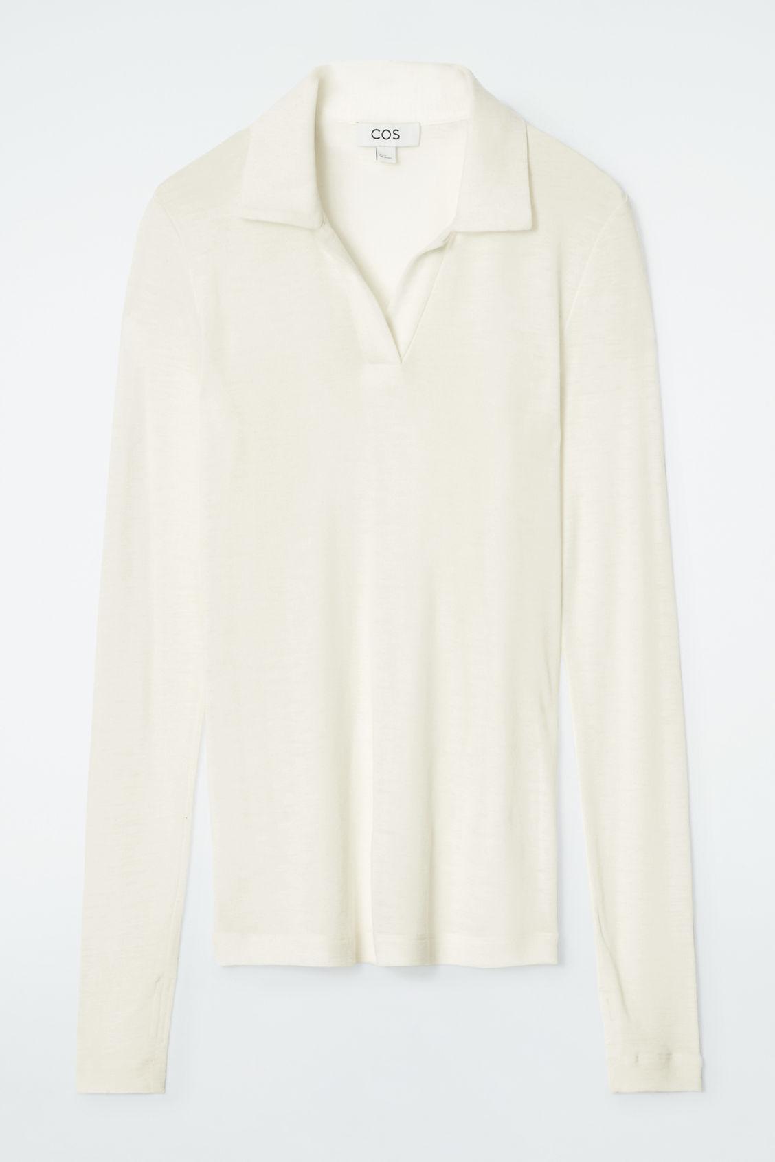 COS Merino Wool Polo Shirt in IVORY | endource