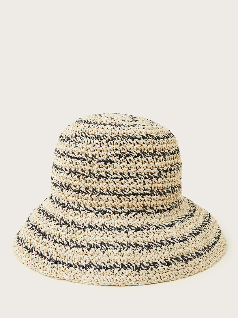 Monsoon Crochet Summer Hat in Natural/Black | endource