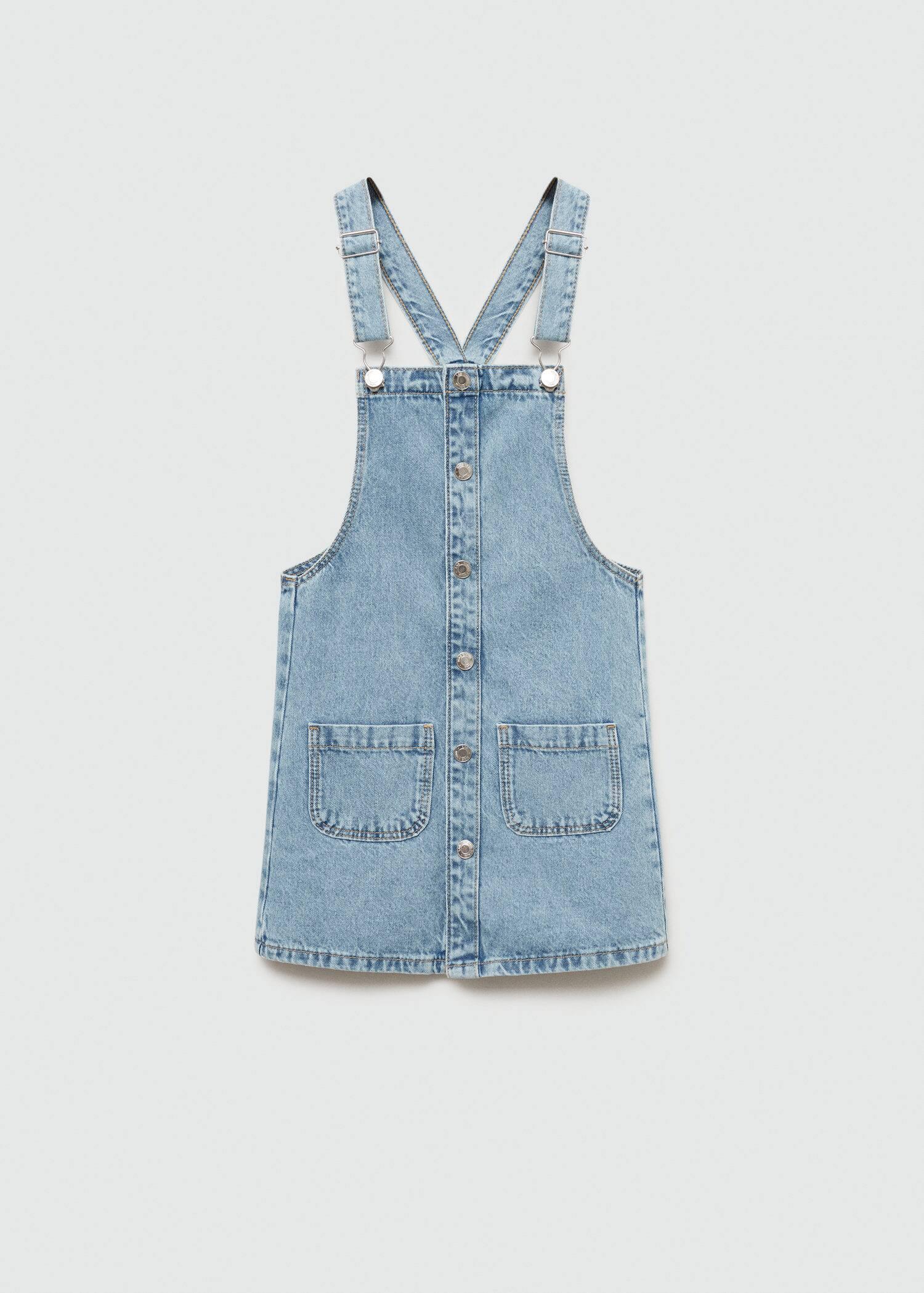 MANGO Short Denim Pinafore in Medium Blue | endource