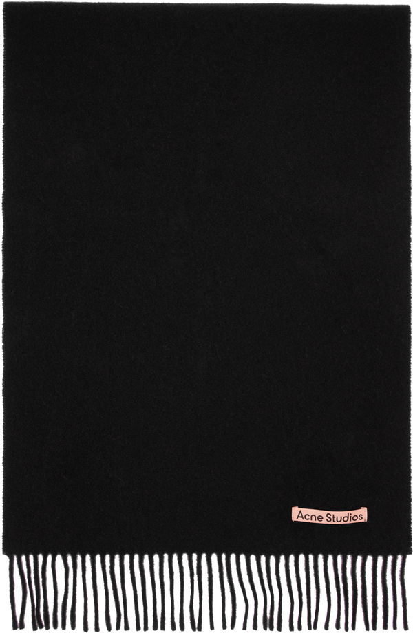 ACNE STUDIOS Black Fringe Wool Narrow Scarf | endource
