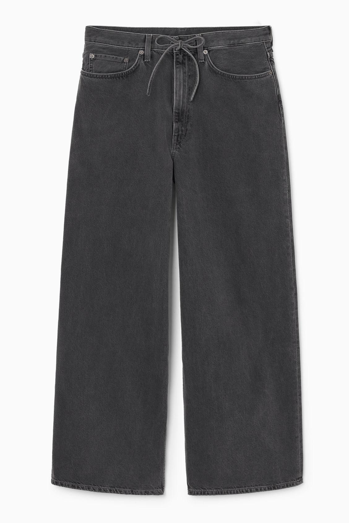 COS Extra Wide Leg Drawstring Denim Trousers in BLACK | endource