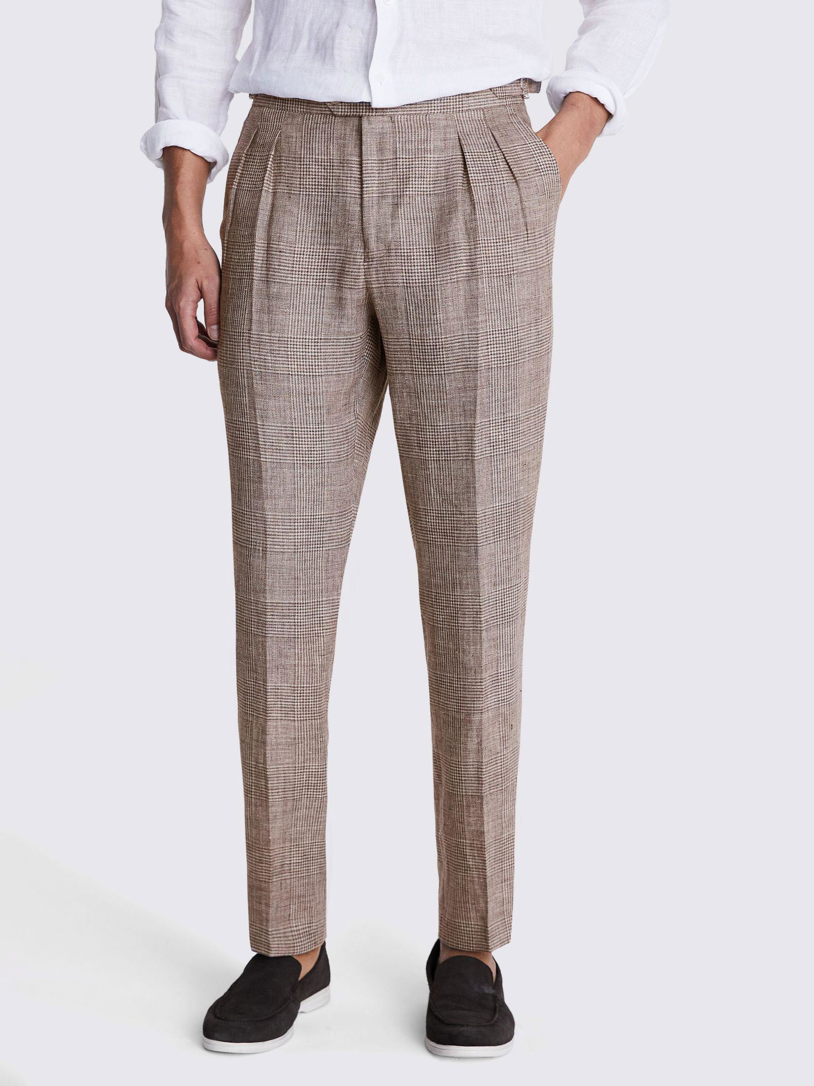 MOSS Slim Fit Check Linen Suit Trousers in Brown | endource