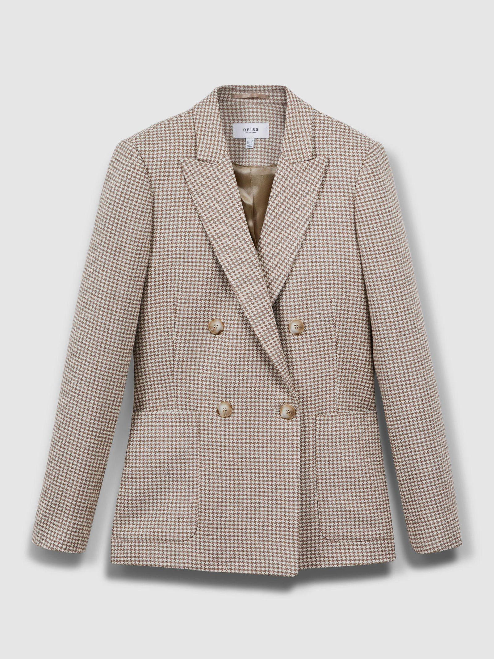 REISS Ella Double Breasted Dogtooth Blazer in Beige Check | endource