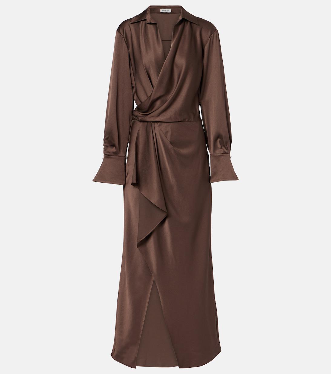 SIMKHAI Talita Draped Satin Wrap Dress | endource