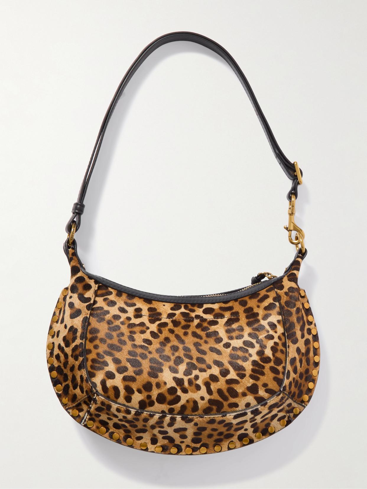 ISABEL MARANT Oskan Moon Leather-Trimmed Studded Leopard Calf Hair Shoulder Bag in Animal print ...