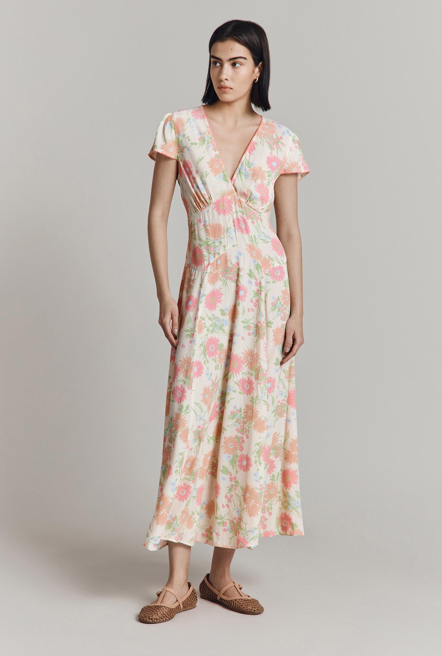 GHOST Marie Floral Printed Crepe Midi Dress | endource