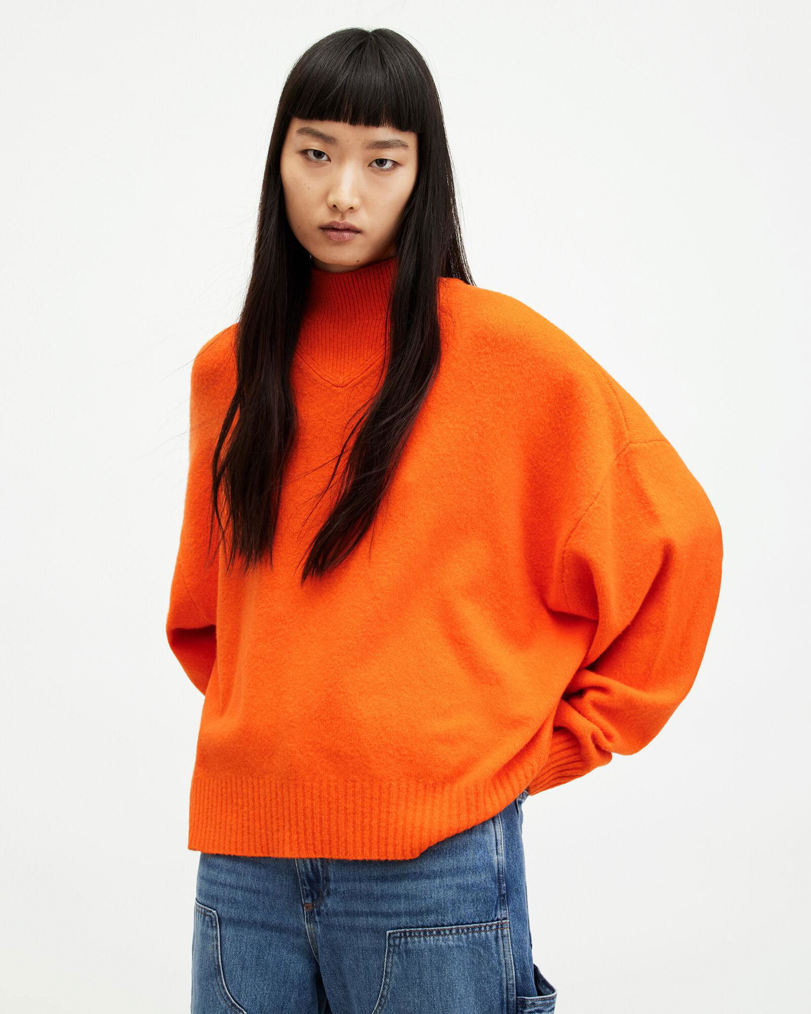 ALLSAINTS Asha Soft Fluffy Jumper in Zesty Orange | endource