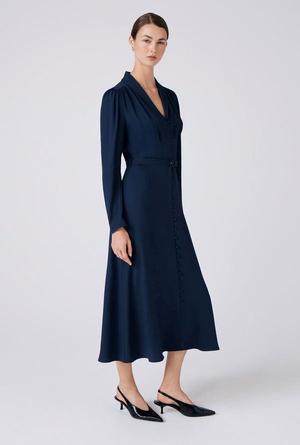 GHOST Elena Crepe Button Through Midi Dress | endource