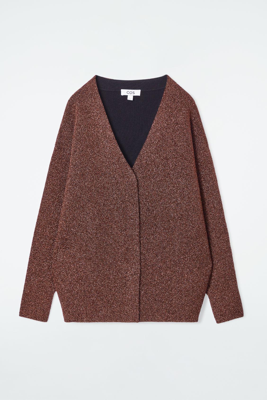 COS Sparkly Merino Wool Cardigan in MAHOGANY | endource