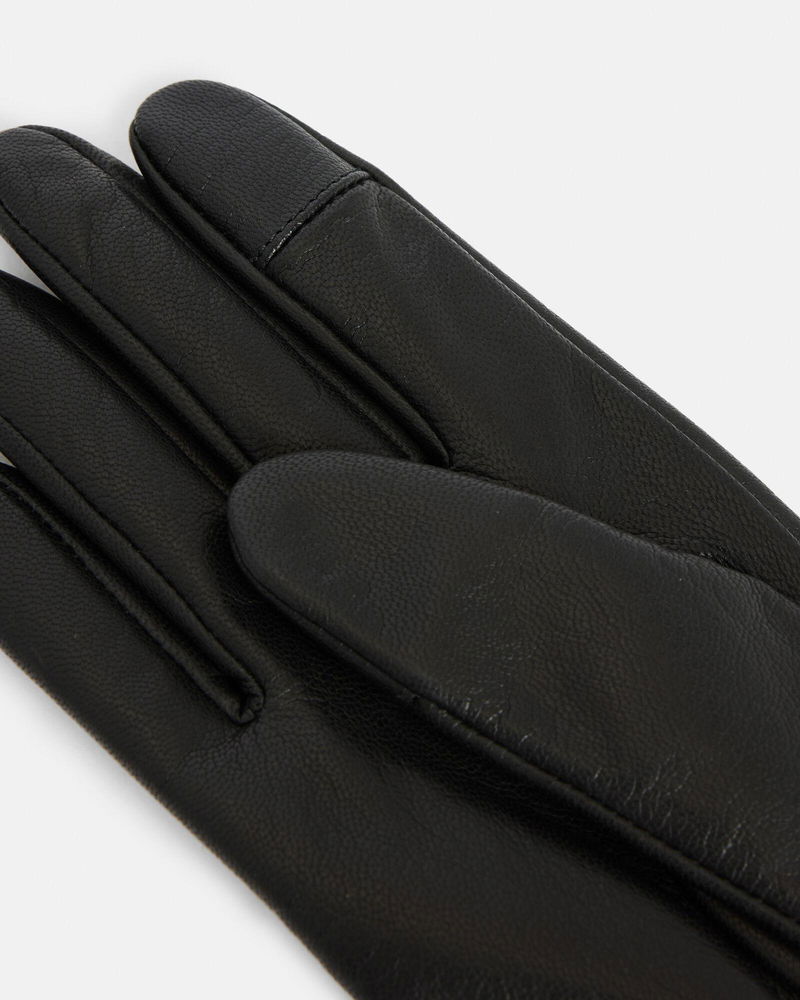 ALLSAINTS Sasha Leather Faux Shearling Trim Gloves in Black | endource