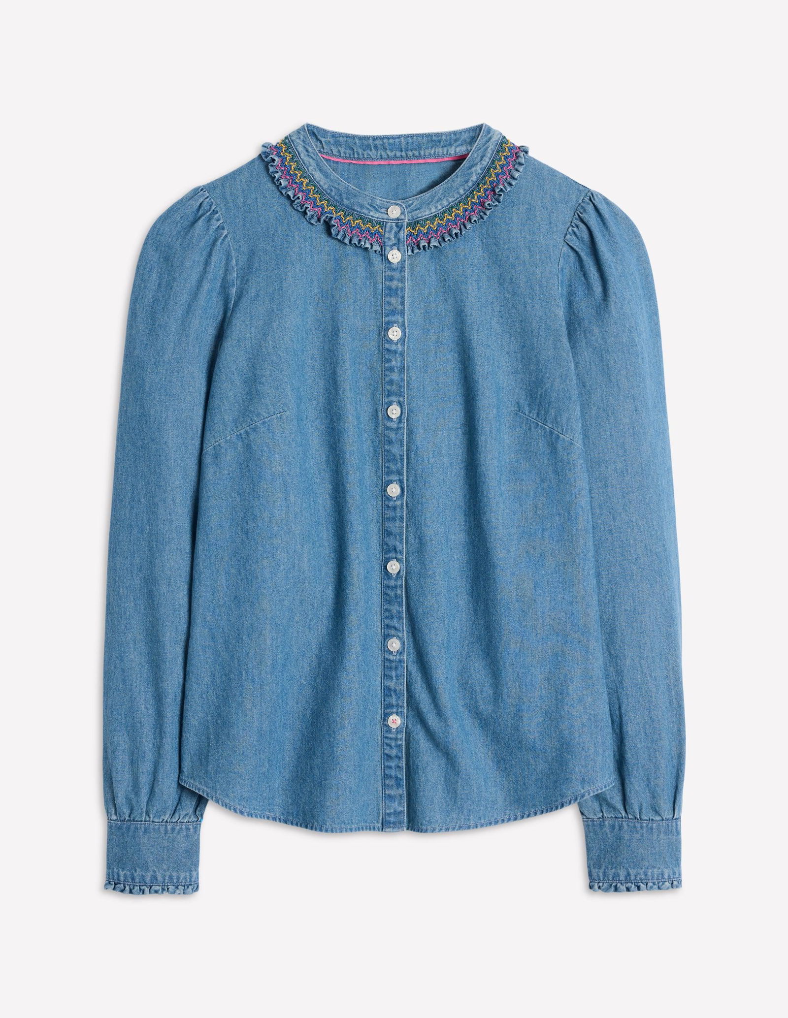 BODEN Smocked Neck Denim Shirt | endource